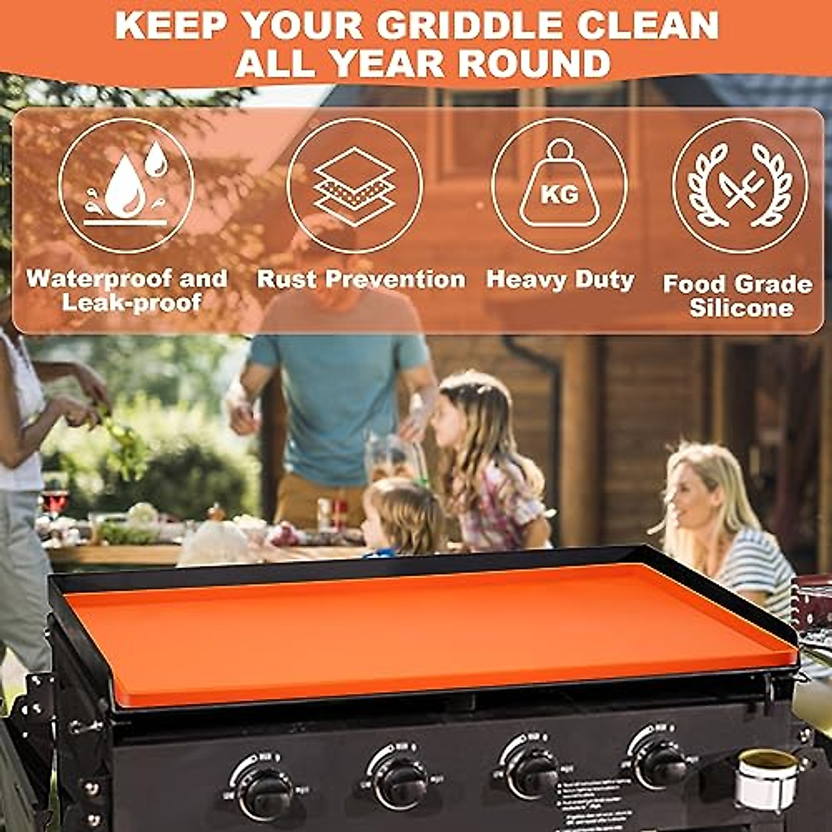 Griddle Mat Silicone for Blackstone 28 Inch Griddle, Food Grade Silicone Griddle Buddy Mat Cover, Heavy Duty Reusable Griddle Top Protector for All Season Outdoor, Extend Service Life - Orange