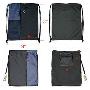 BeeGreen Drawstring Backpack Sports Gym Bag for Women Men Large Cinch Sackpack with 2 Zipper Pockets and Water Bottle Mesh Pockets Black Navy