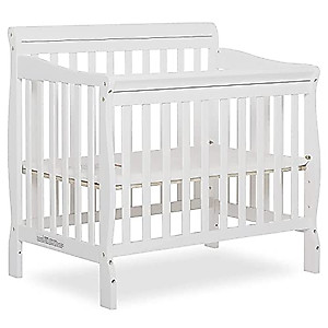 Dream On Me Aden 4-in-1 Convertible Mini Crib In White, Greenguard Gold Certified, Non-Toxic Finish, New Zealand Pinewood, With 3 Mattress Height Settings
