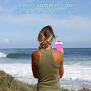 2 Pack Slushy Maker Cup, Frozen Magic Squeeze Cup, Magic Quick Frozen Smoothies Cup, Portable Double Layer Slushy Maker Cup, Slushie Machine with Straw and Spoon(Blue and Pink)