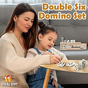 Smilejoy Dominoes Set for Adults, Domino Set for Classic Board Games,Double 6 Domino Game Set 28 Pieces with Wood Case (2 Players)