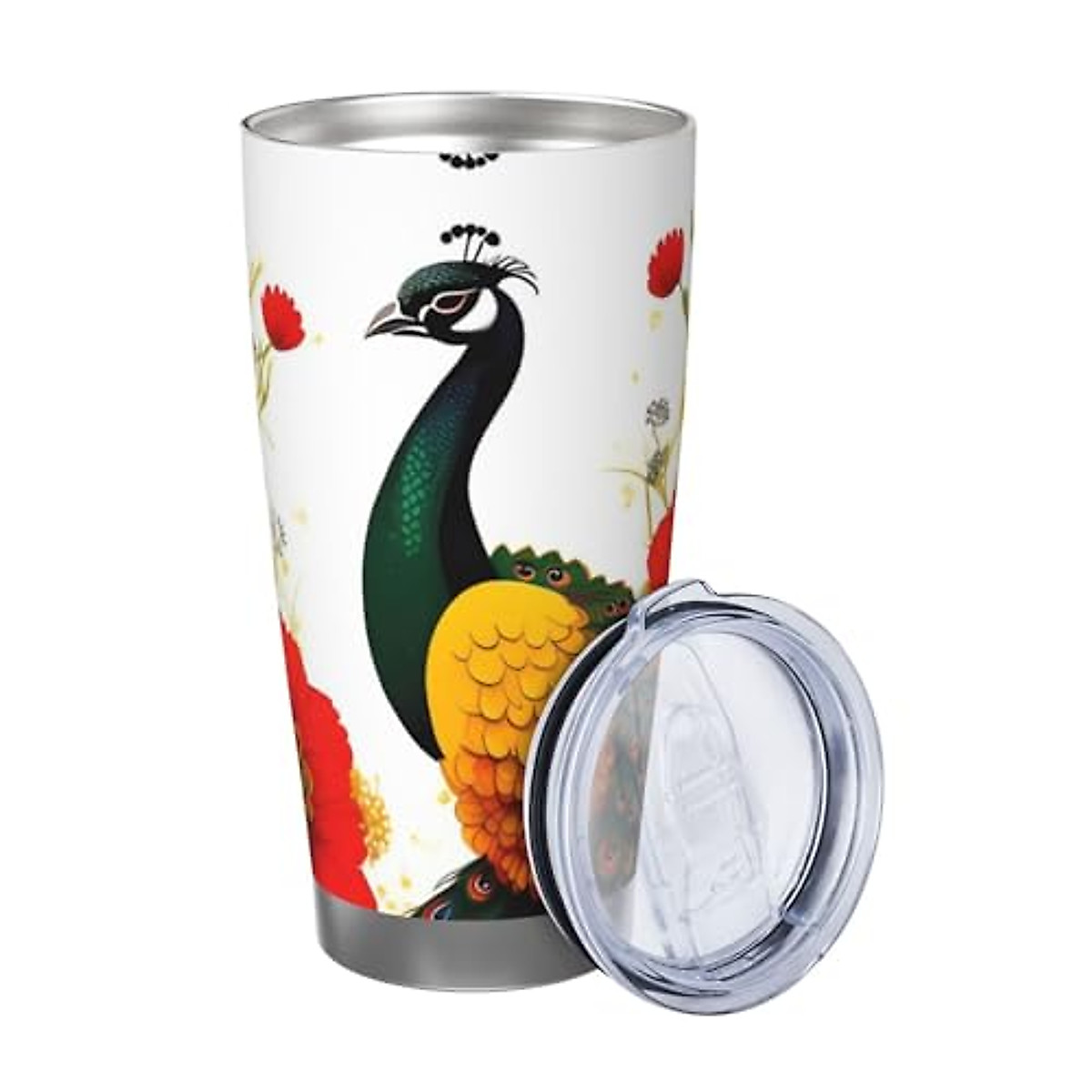 WXZYFP Car cup (single silver rim), can use a straw or drink directly, easy to use.Peacock Red flower