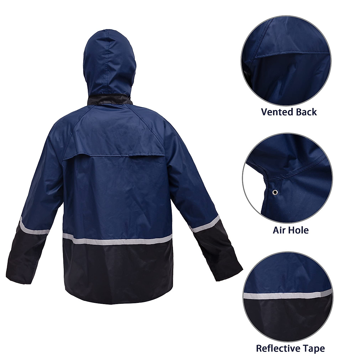RainRider Rain Suits for Men Women Waterproof Hi-Vis Rain Gear Durable Oxford Rain Jacket Coat with Pants(Navy,M)