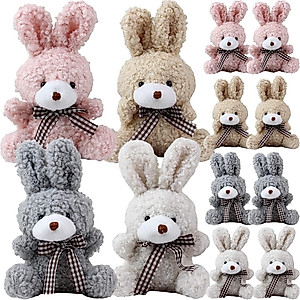 Toyvian 12Pcs Mini Stuffed Animal Bunny Plush Keychain Decoration Rabbit Animal Toy for Easter Eggs Filler Birthday Wedding Party Favors