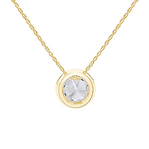 THE JEWEL ZONE 14K Solid Yellow Gold Pendant Necklace, Bezel Set 1 Carat Round Cut Cubic Zirconia Solitaire Pendant Necklace For Women With 18" Gold Chain necklace