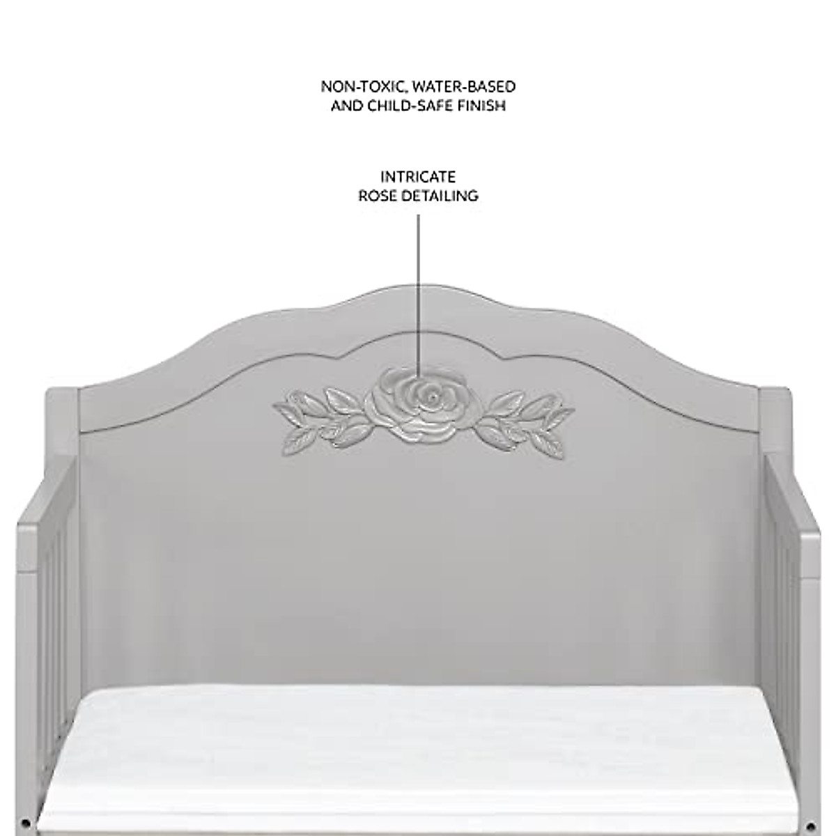 SweetPea Baby Rose 3-in-1 Convertible Toddler Bed in Platinum, Greenguard Gold Certified, JPMA Certified, Safety Rails, Made of Sustainable New Zealand Pinewood