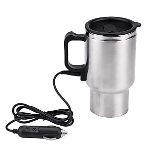 Oumefar 12V 450ml Car Heating Cup, Electric Car Stainless Steel Travel Heating Cup Car Electric Cup Coffee Tea Car Cup Mug Warmer Car Kettle Boiler