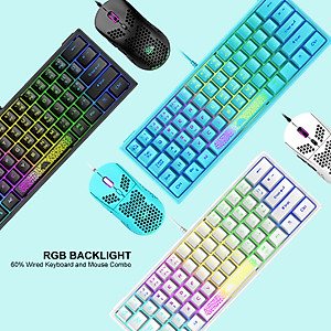 60% Gaming Keyboard and Mouse Combo Duble Color Keycaps Samll RGB Backlight Mechanical Feeling and Mechanical RGB 6400 DPI Honeycomb Optical Mouse,Gaming Mouse pad for Gamers and Typists