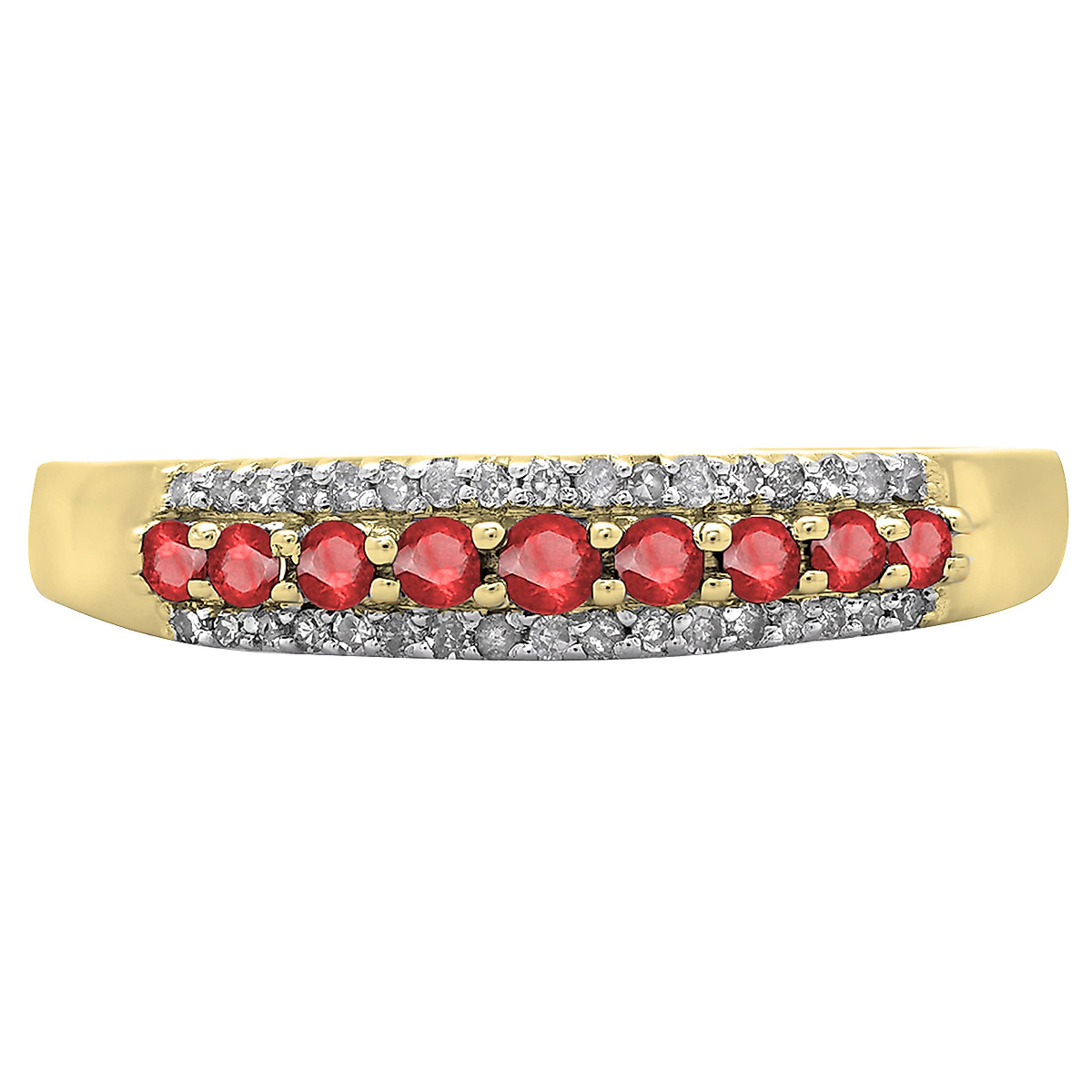 Dazzlingrock Collection Round Ruby and Round White Diamond Women Stackable Wedding Band in 10K Yellow Gold, Size 8