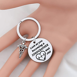 PLITI Sonographer Gifts For Women Funny Ultrasound Technician Gifts Radiologist Gift Sonography Student Graduation Gift Look At You Becoming a Sonographer And Shit Keychain (becoming a sonographer)