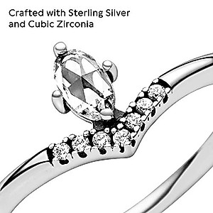 Pandora Classic Wishbone Ring - Sterling Silver Ring for Women - Layering or Stackable Ring - Gift for Her - Sterling Silver with Clear Cubic Zirconia - Size 9, No Gift Box
