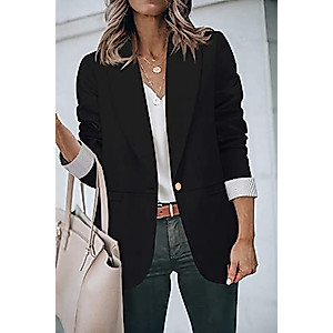 Genhoo Women's Blazers & Suit Jackets Open Front Button Blazer Long Sleeve Work Office Cardigan Jacket Black XL