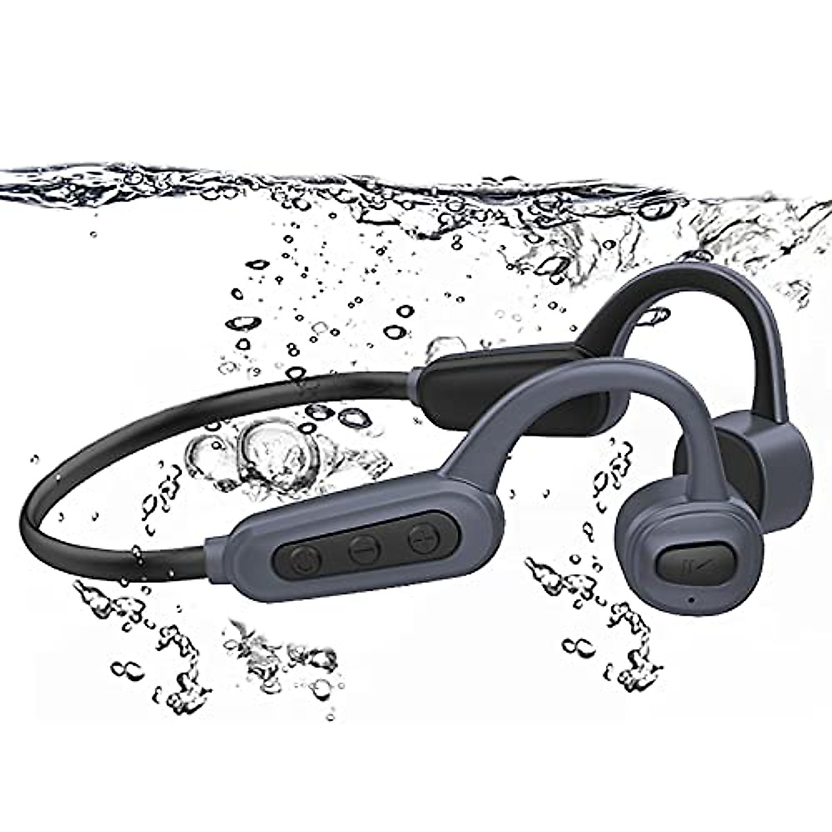 ESSONIO Bone Conduction Headphones Swimming Headphones Bluetooth IPX8 Waterproof Headphones for Swimming Bone Conduction Headphones with Microphone, 16G Memory (Gray New)