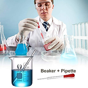 Glass Beakers Set, ZEEROQOLAB 5pcs Measuring Pyrex Beaker 1000ml 500ml 250ml 100ml 50ml with 2pcs Cleaning Brush, 3pcs Droppers and 2pcs Glass Stirring Rods