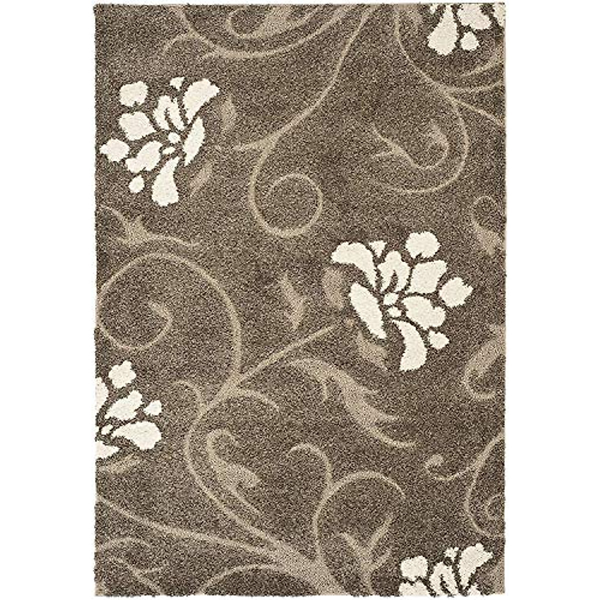 SAFAVIEH Florida Shag Collection Area Rug - 5'3" x 7'6", Smoke & Beige, Floral Design, Non-Shedding & Easy Care, 1.2-inch Thick Ideal for High Traffic Areas in Living Room, Bedroom (SG464-7913)