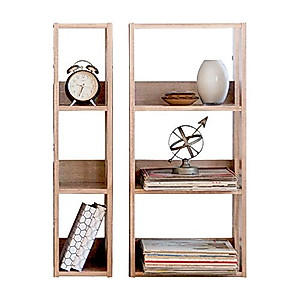 IRIS USA 3-Shelf Space Saving Open Wood Shelving Set, 2 Pack, Light Brown, Medium and Slim