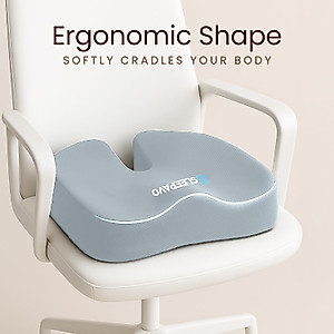 Sleepavo Black Memory Foam Seat Cushion for Office Chair - Pillow for Sciatica, Coccyx, Back, Tailbone & Lower Back Pain Relief - Orthopedic Chair Pad for Lumbar Support in Office Desk, Car & Airplane