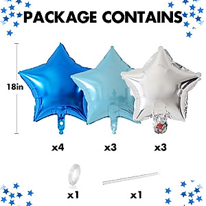 Blue Silver Foil Star Balloons, 18 Inches Star Foil Balloons for Helium, 10 pcs Blue Silver Helium Birthday Balloons, Party Foil Balloon Set for Graduation Wedding Birthday Party Decorations