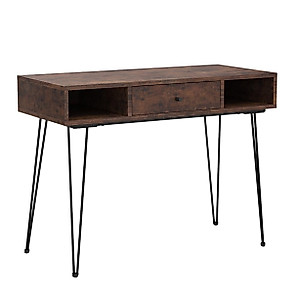 VECELO 39.3" Home Office Work Table with Drawers Computer Desk Writing/Study, 39 Inch Hairpin Legs, Retro Brown