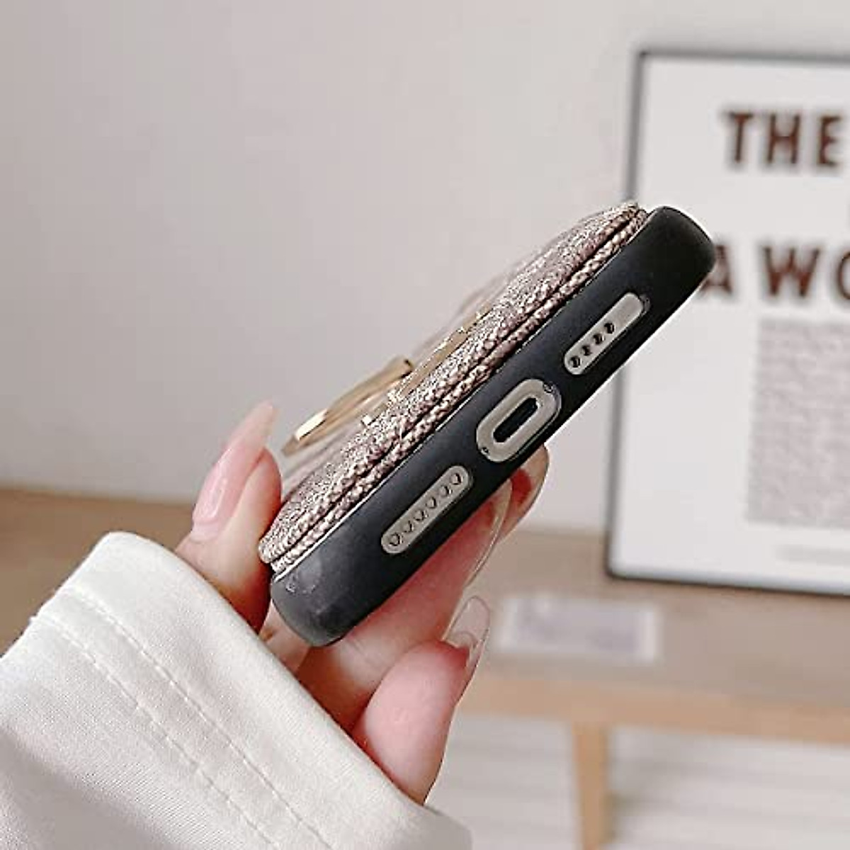 Luxury Wallet Case with Designed Leather and Card Holder, 360°Rotation Ring Kickstand, RFID Blocking Protective for Apple iPhone 13 Pro Max 6.7''（Black）
