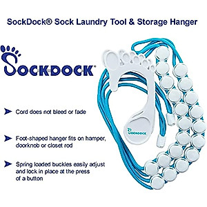 SockDock Sock Laundry Tool & Storage Hanger for Washing Drying & Storing Paired Socks, Clips & Locks, No Sorting or Matching, Foldable Closet Organizer Better Than Mesh Bag, 2-Pack (Blue)