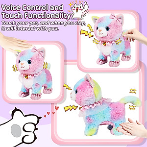 Interactive Electronic Plush Toy Walking and Barking Robot Cat Plush Cat Remote Control Kitten for Girls (Colorful Cat)