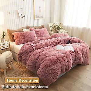 XeGe Faux Fur Throw Pillow Cases, Plush Shaggy Ultra Soft Pillow Covers, Fluffy Crystal Velvet Decorative Pillowcases, Furry Fuzzy Pillow Shams Zipper Closure, Set of 2(Standard, Old Pink)