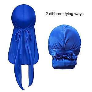 SATINIOR 6 Pieces Kids Satin Silk Durag Caps Wave Wide Strap Headwraps Long Tail Turban Beanies for Boys Girls, Multicoloured, Medium