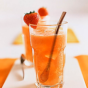 BangBoom 7 Pcs Stainless Steel Drinking Straws with Filter Spoon, Yerba Mate Bombilla, Reusable Stirring Spoon Set with 7 Pcs Cleaning Brush, for Coffee, Tea, Milk and Beverage, Soup (7 Colors)