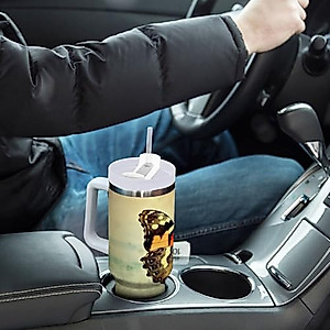 Jihqo Old Grungy Butterfly 40 oz Stainless Steel Vacuum Insulated Tumbler with Handle and Straw Lid, Leakproof Water Bottle Double Wall Travel Mug Coffee Cup, Cupholder Friendly