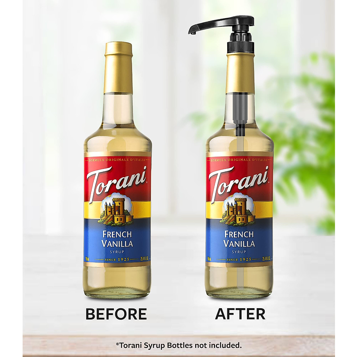 8-Pack Gold Little Squirt Syrup Pumps for Coffee Syrup Bottles, Fits 750ml 25.4oz Torani, Skinny, DaVinci Bottles, Coffee Syrup Dispenser for Coffee Bar