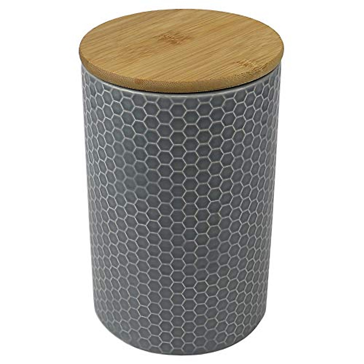 Home Basics Large Honeycomb Design Kitchen Canister (Grey) Modern Canister Sets For Kitchen Counter | With Bamboo Lid | Perfect For Storing Dry Food, Baking Staples, Snacks, and More