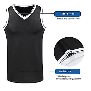 SHAJUNQI Basketball Jersey Men's Mesh Athletic Sports Shirts Training Practice - Blank Team Uniforms for Sports Scrimmage UO-Black White XL