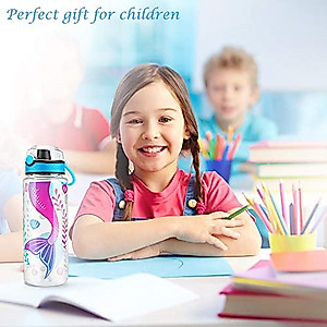 Cute Water Bottle for School Kids Girls, BPA FREE Tritan & Leak Proof & Easy Clean & Carry Handle, 23oz/ 680ml - Mermaid