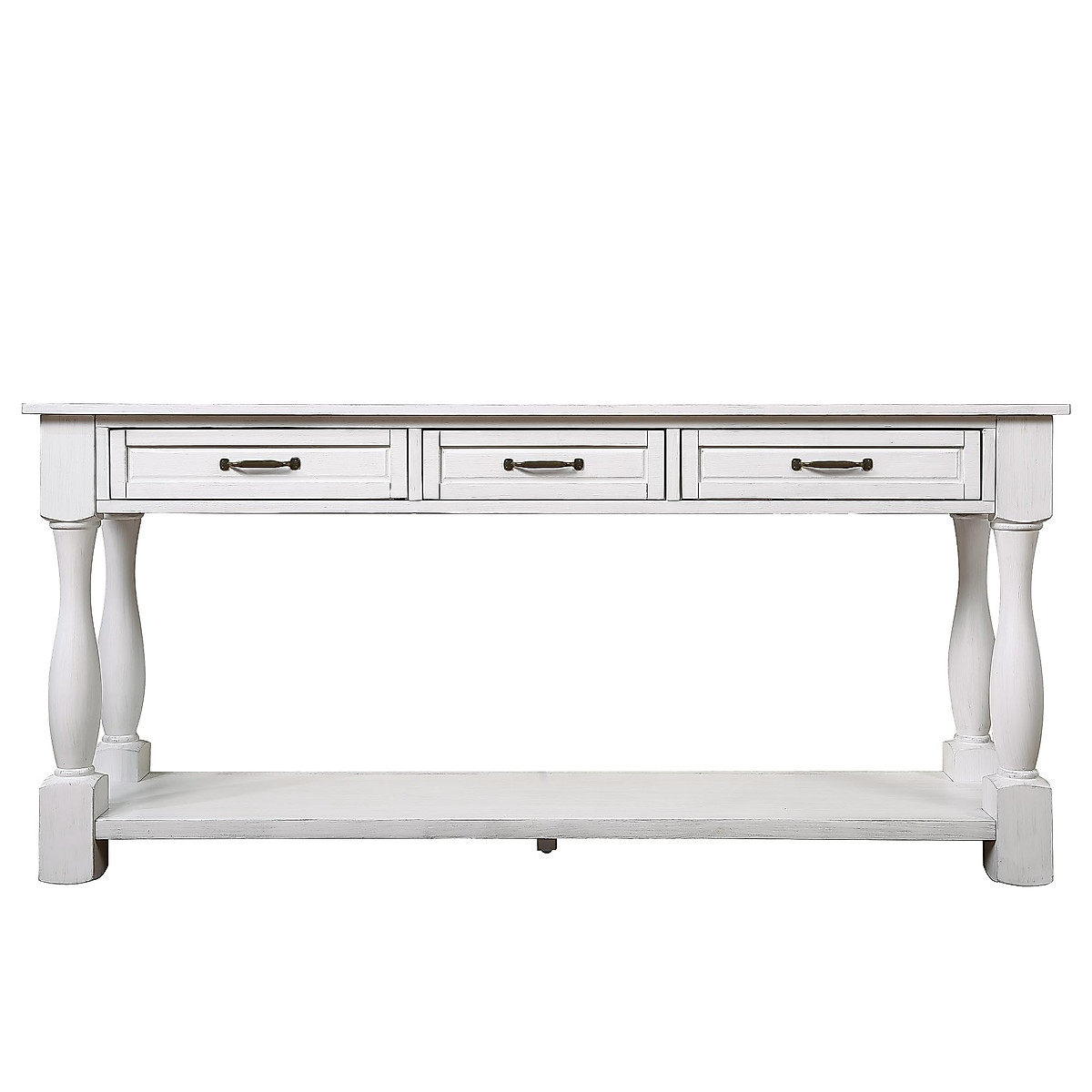 Lecafur HL 63 inch Long Console Table,Wood Entry Table with Storage Extra-Thick Sofa Table with 3 Storage Drawers and 1 Shelves for Entryway Hallway Living Room (Antique White)