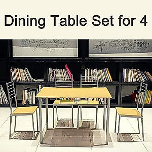DURISO 5-Piece Dining Table Set Wood and Metal for 4, Dining Room Table Set for 4, Suitable for Kitchen, Dining Room, Space-Saving Kitchen Table Set