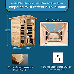 Xmatch Saunas 902V Far Infrared Sauna, Outdoor Wooden Dry Sauna Low EMF (Hemlock Wood, 2-Person Size)