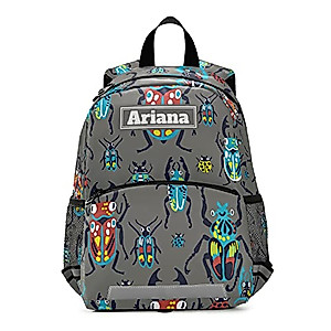 Fisyme Cute Ladybug Bugs Custom Toddler Backpack Schoolbag Kids Daypack Travel School Bag Personalized Backpacks for Kindergarten Preschool Nursery Children Boys Girls with Chest Strap