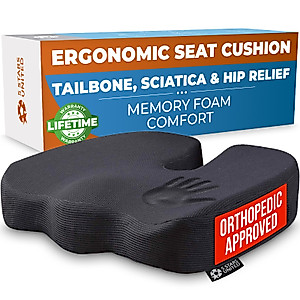 Seat Cushion Pillow for Office Chair - Memory Foam Firm Coccyx Pad - Tailbone, Sciatica, Lower Back Pain Relief - Lifting Cushion for Car, Wheelchair, School Chair, Computer and Desk Chair