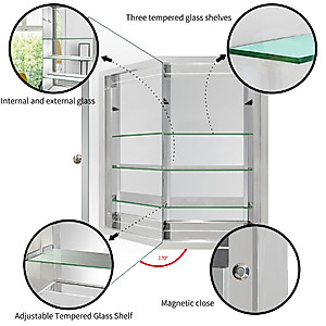 FOMAYKO Stainless Steel Medicine Cabinet with Mirror - Wall Mounted Bathroom Storage Organizer, Rust-Resistant Metal Mirror Cabinet for Vanity, Adjustable Shelves, 15x25 Inch