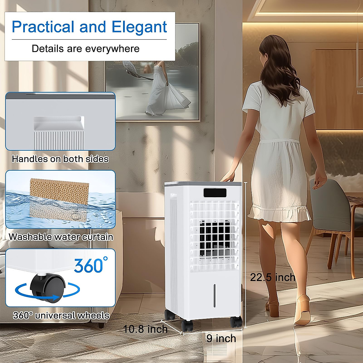 Portable Air Conditioners, Fast Cooling Evaporative Air Cooler, Portable AC for Room w/Lock, 4 Mode/3 Speed/Timer, 1.5 Gal Swamp Cooler with Remote, Windowless Air Conditioner for Bedroom Garage