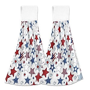 Independence Memorial Day Kitchen Hanging Towel Flag Patriotic 4Th of July Hand Bath Tie Towels Set 2 Pcs Tea Bar Dish Cloths Dry Towel 12 x 17 Inch Soft Absorbent Durable for Bathroom Decor