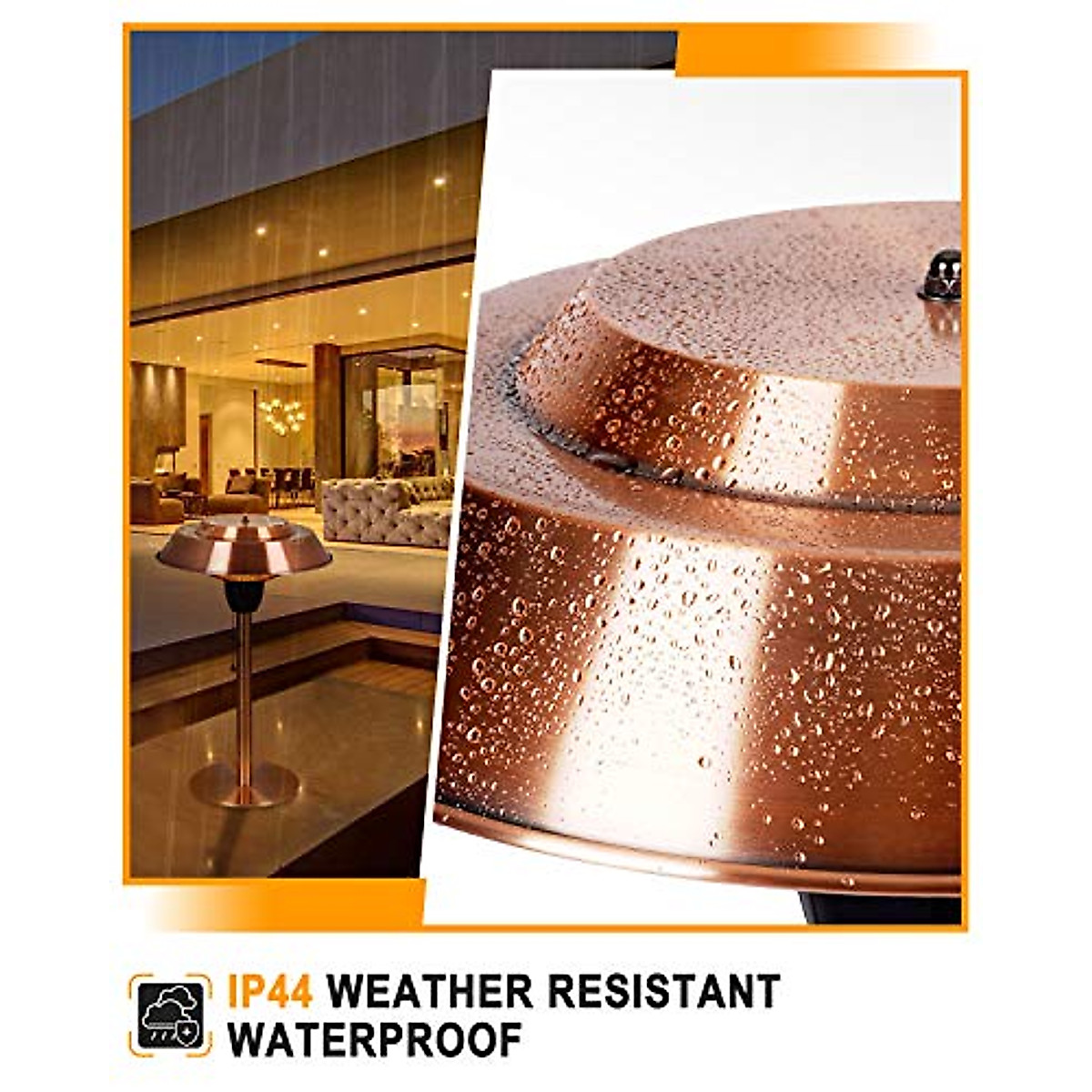 Star Patio Electric Patio Heater, Outdoor Heater, 1500W Infrared Heater with Brush Copper Finished, Tip-Over Protection, Electric Tabletop Heater, IP44 Waterproof, STP1566-CT-B