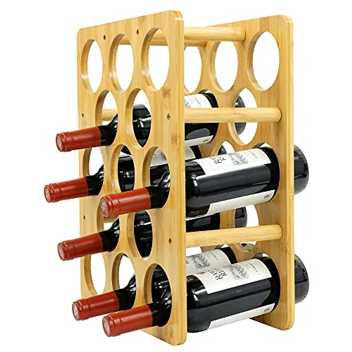 Diosbles Bamboo Countertop Wine Rack, Luxurious Wine Holder, Wine Bottles Organizer Stand, Water Bottle Organizer, Holds 13 Bottles