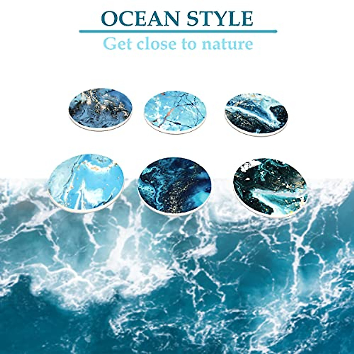 WaoDoing Coasters for Drinks, Absorbent Coaster Sets of 6, Ceramic Drink Coaster for Tabletop Protection, Housewarming Gift for Home Decor, 4 Inch