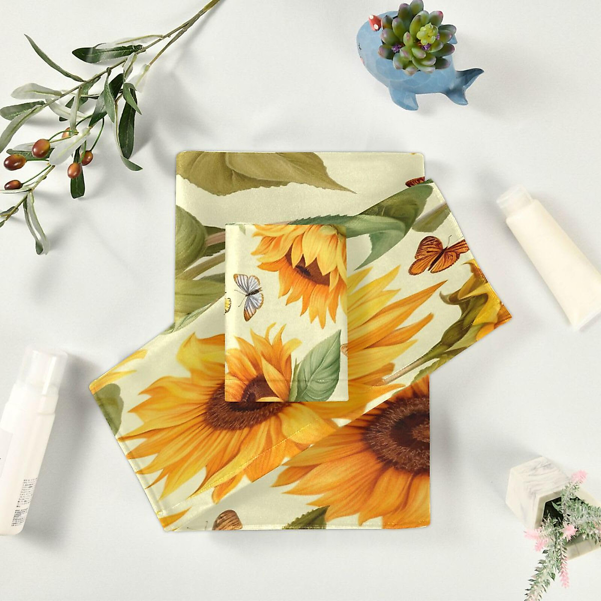 Flradish Sunflower Butterfly Towels 3 Pack Bath Towels for Bathroom Set Soft Cotton Highly Absorbent Lightweight & Quickdry Towel Set 1 Bath Towel,1 Hand Towel,1 Washclothe