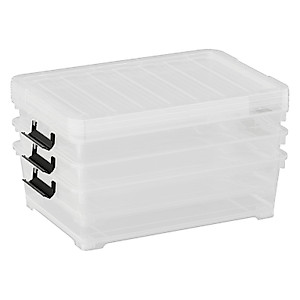 Ponpong 52 Quart Large Plastic Underbed Latching Storage Box, Clear Wheeled Under Bed Storage Bins, 3 Packs