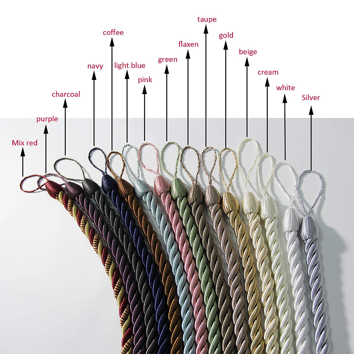 BEL AVENIR Curtain Ropes Tiebacks Tie-Backs, Curtain Handmade Holdbacks with 2 Metal Screw Hooks (Beige, 2pack)