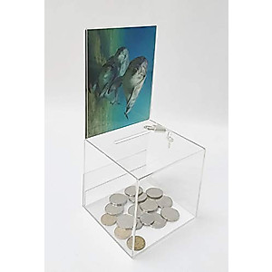 FixtureDisplays® 4.25 X 4.25 X 9.9" Small Acrylic Plexiglass Clear Donation Box Tip Offering Charity Fundraising Box 11040-AMAZON