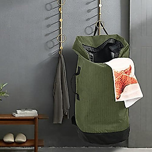 Army Green Backpack Laundry Bag Heavy Duty Extra Large Laundry Bag Resistant Dirty Travel Organizer Bag with Handles and Straps for College, Travel, Laundromat, Apartment 14.5 x 29.3 in 21013558